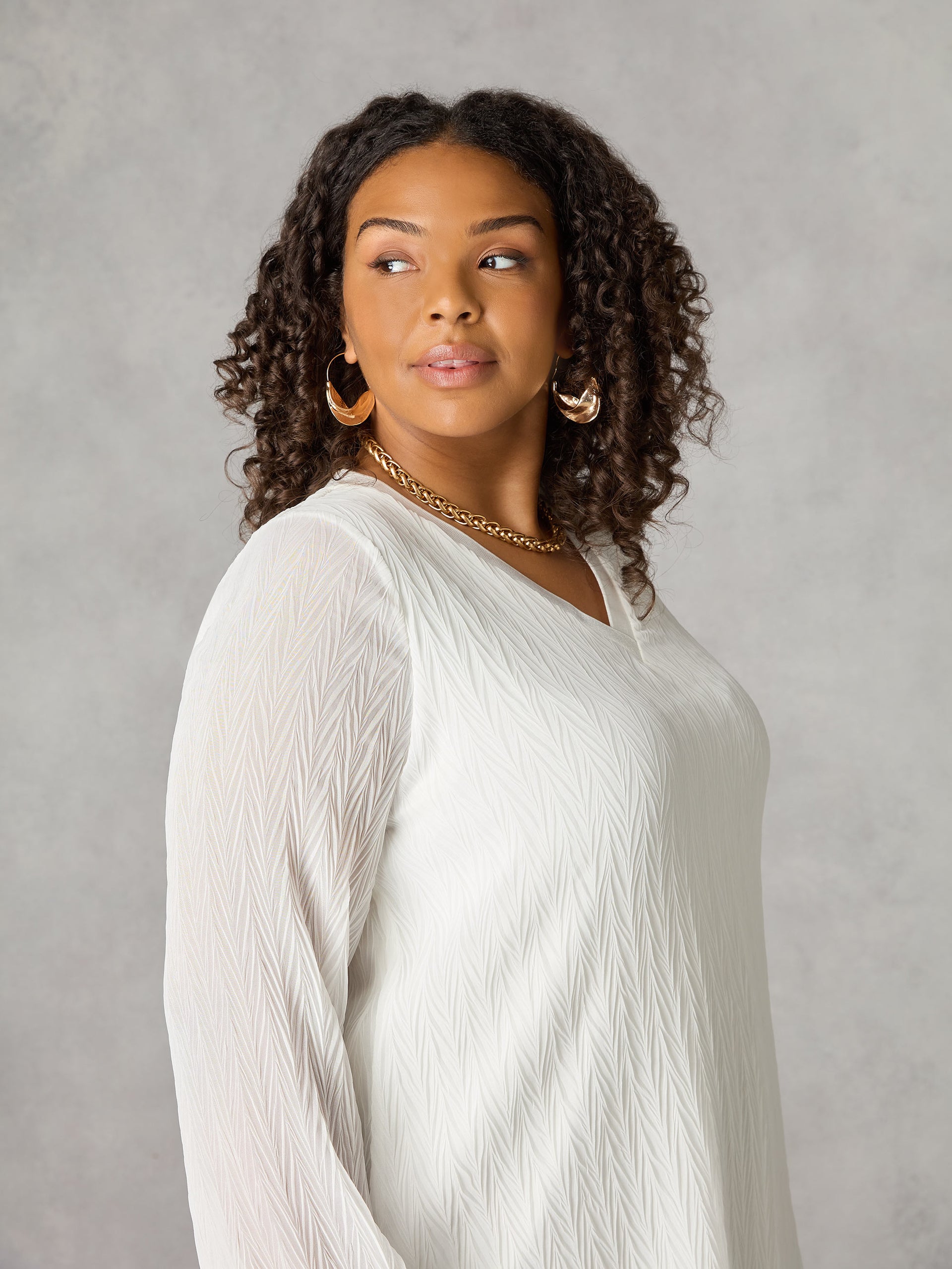 Ivory Textured Rib Trim Blouse