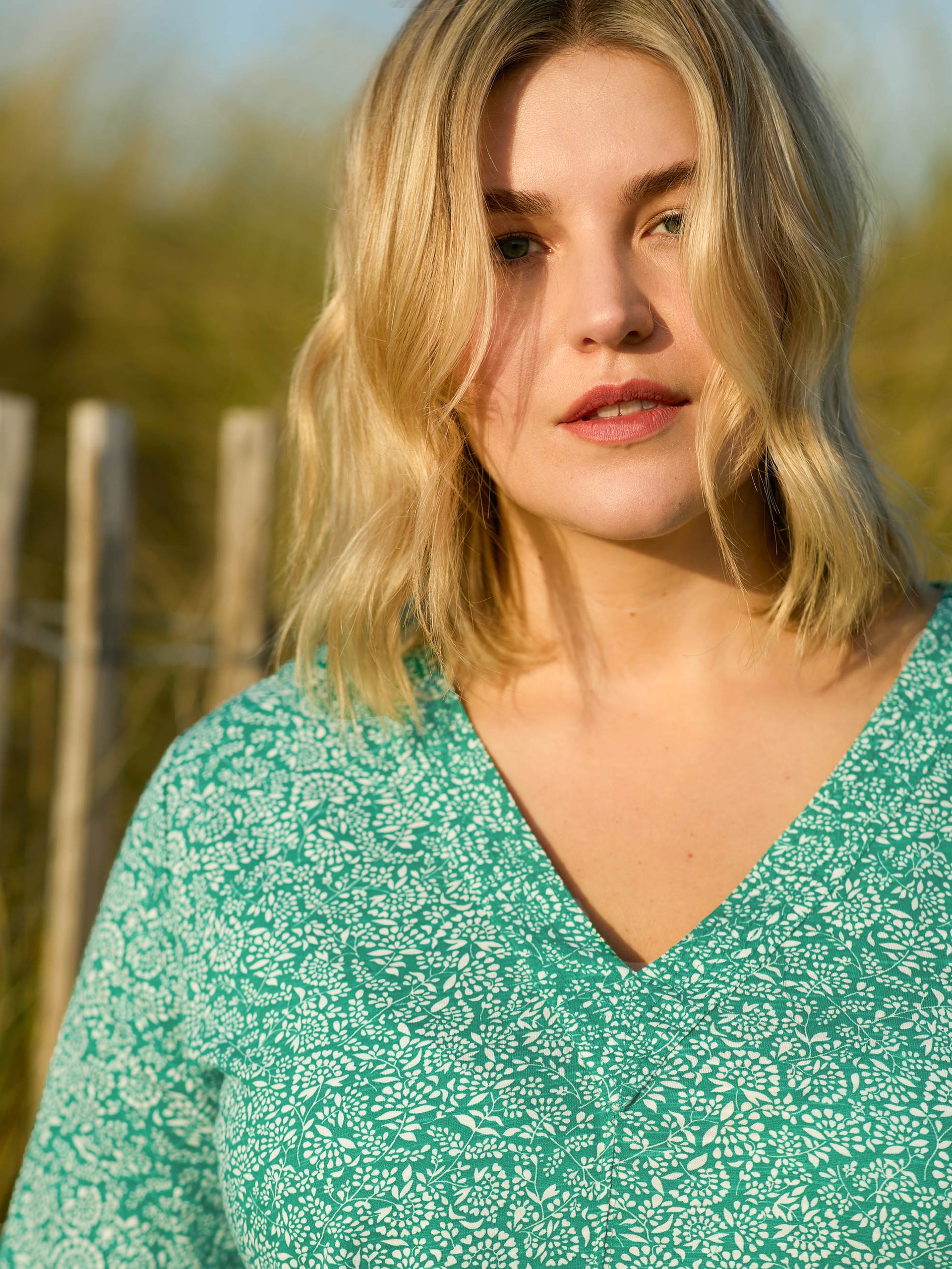 Green Ditsy Leaf Cotton Slub Relaxed Tunic