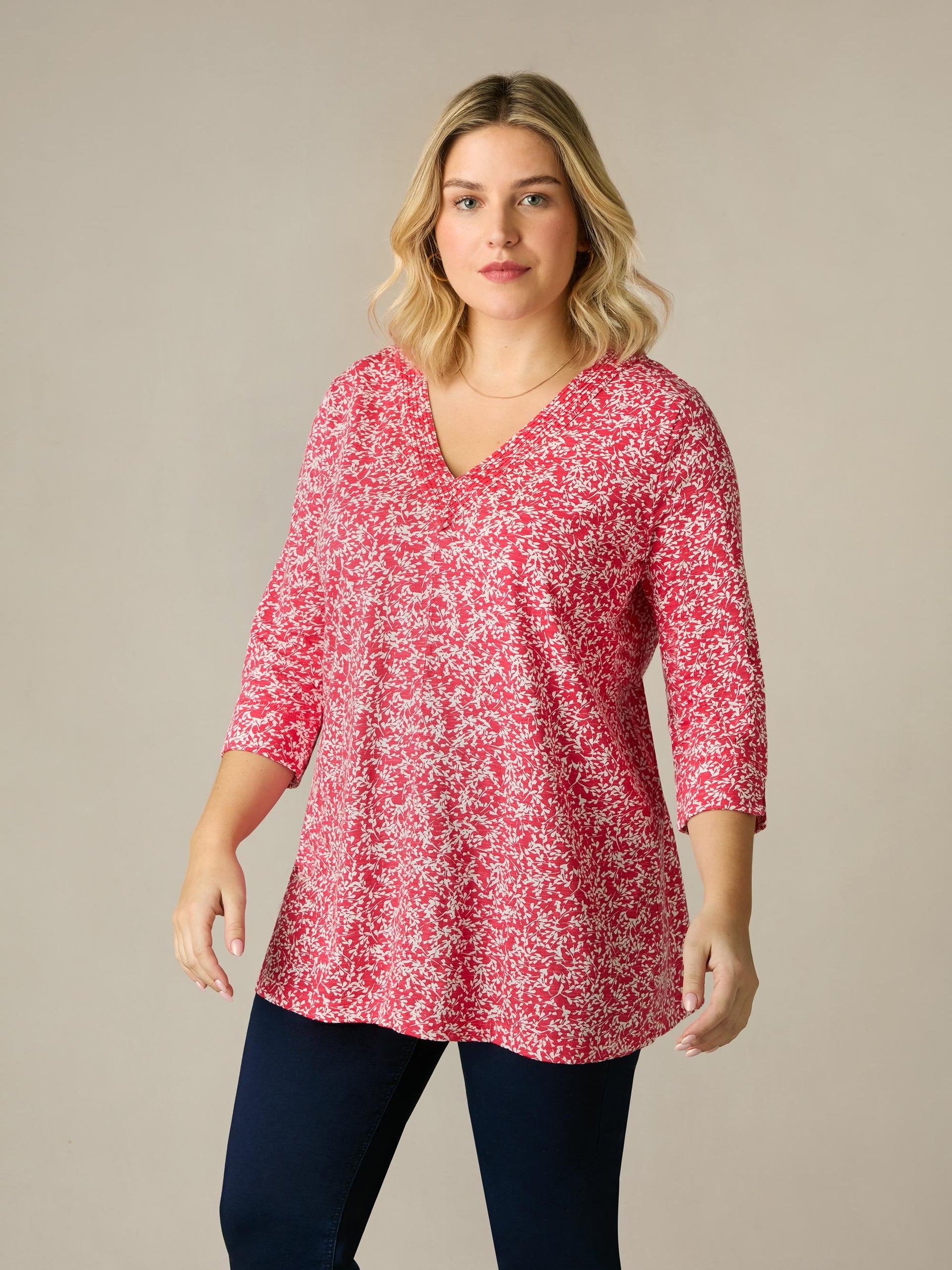Red Print Cotton Slub Relaxed Tunic