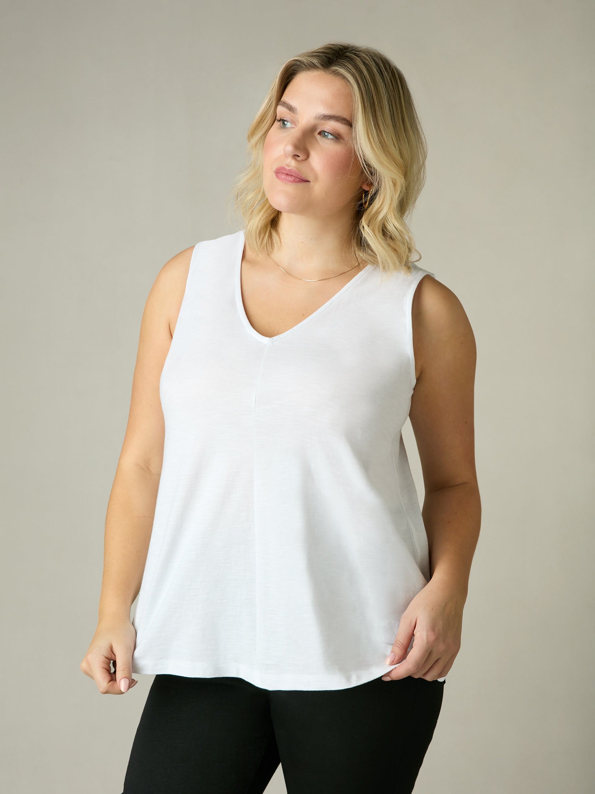 White Cotton Slub V-Neck Vest