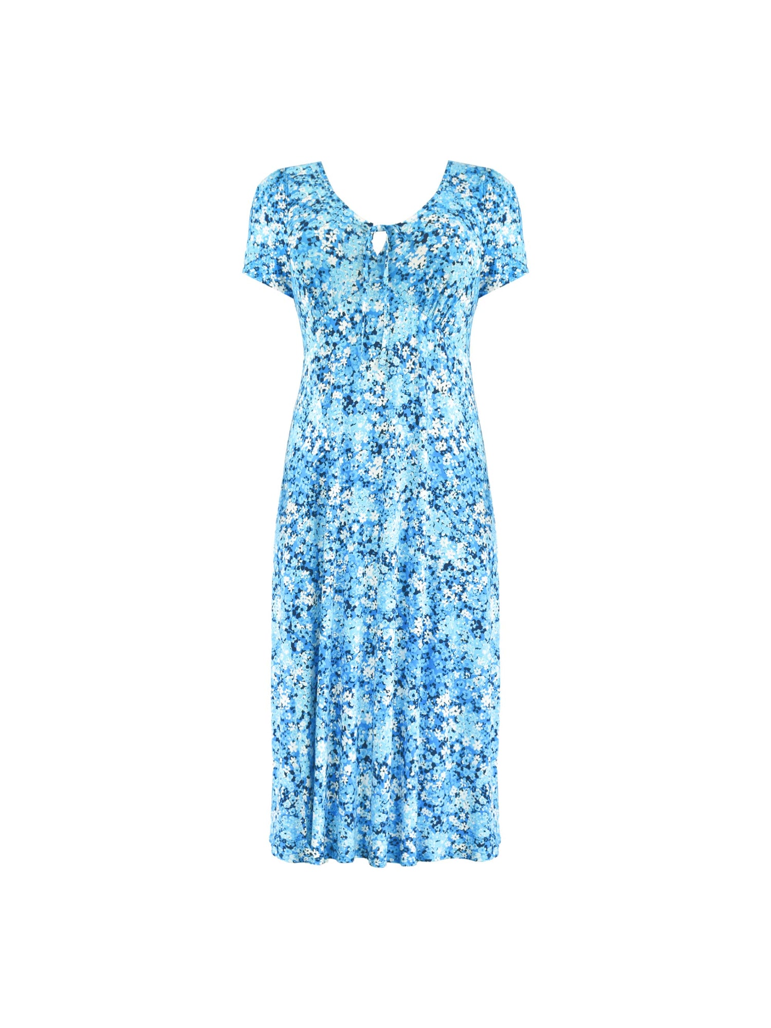 Blue Floral Jersey Tie Front Midi Dress