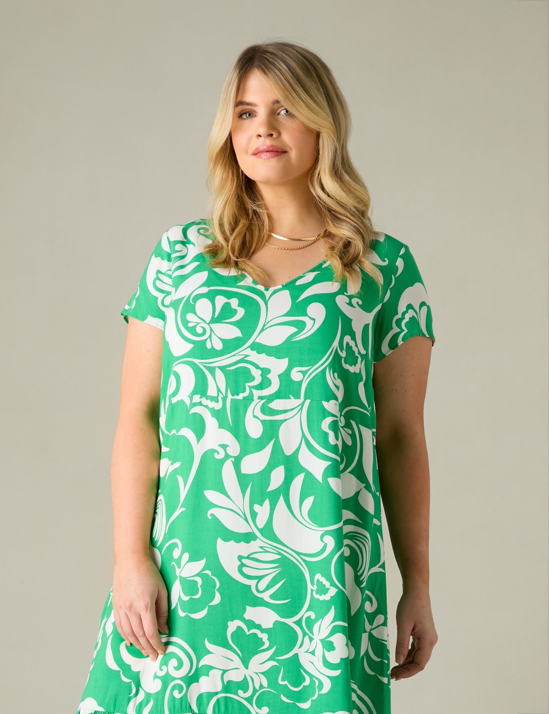 Green Paisley Print V Neck Dress