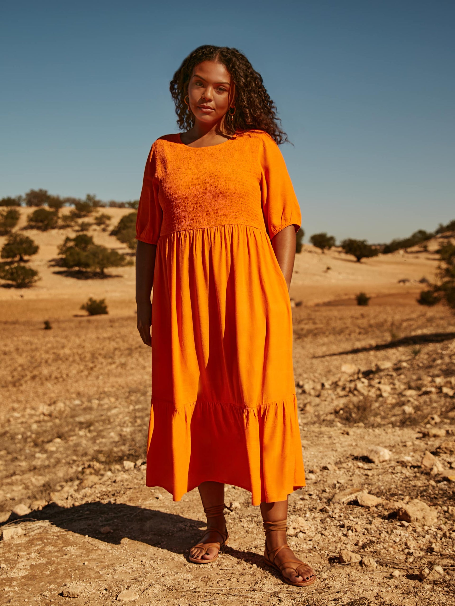 Orange Smock Midi Dress