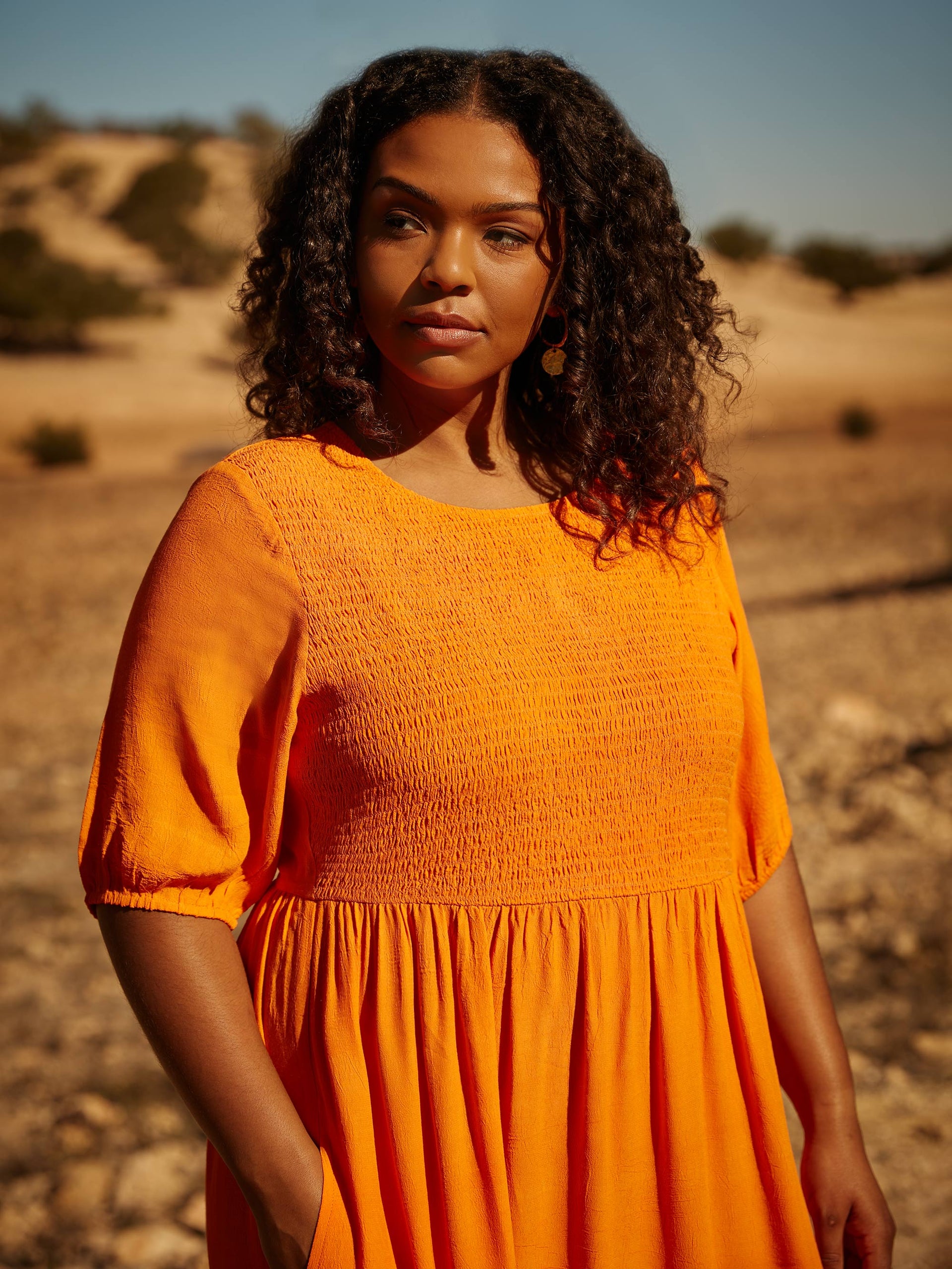 Orange Smock Midi Dress